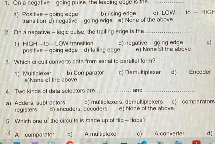 Solved 1. On a negative-going pulse, the leading edge is | Chegg.com