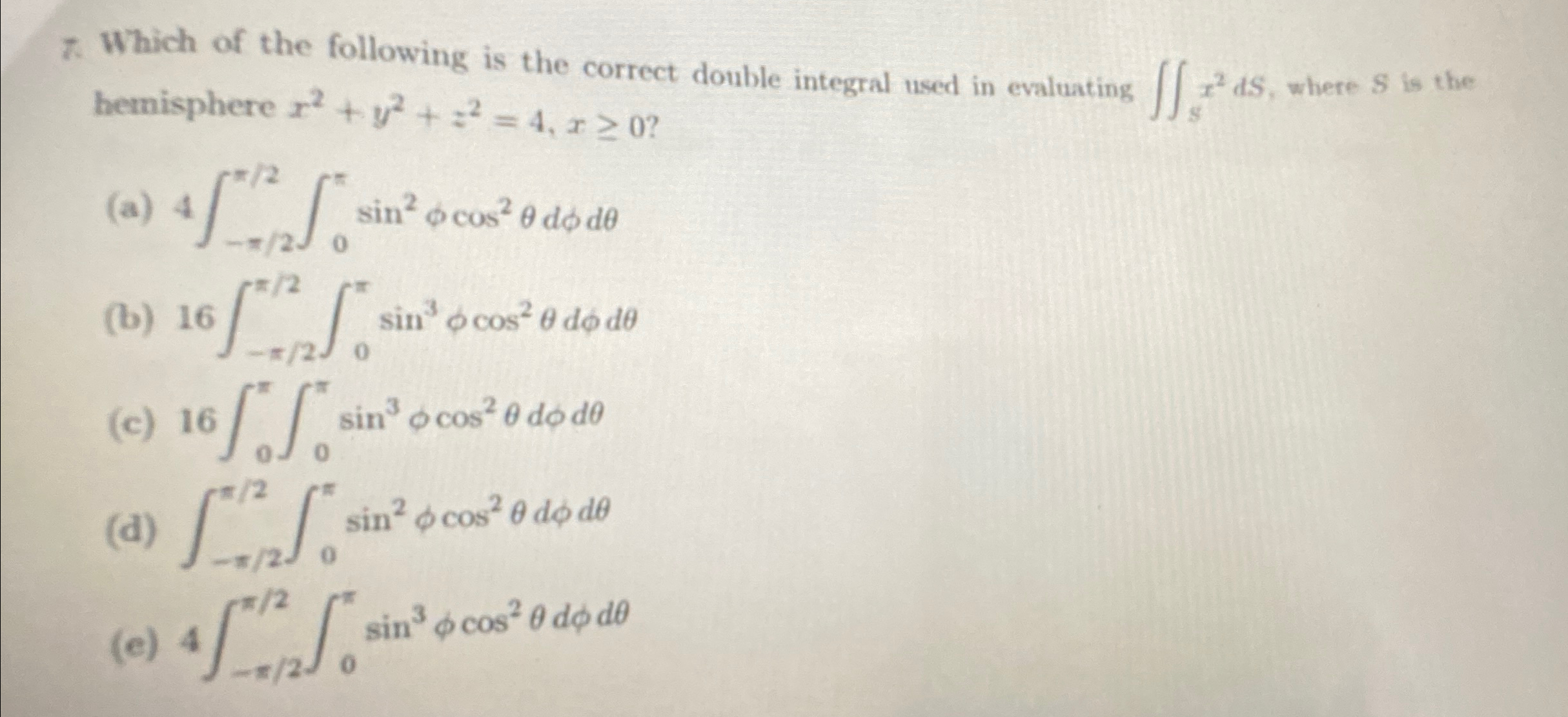 Solved Which of the following is the correct double integral | Chegg.com