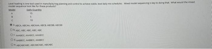 Level loading is one tool used in manufacturing | Chegg.com