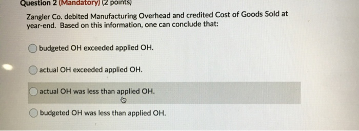 Solved Question 2 (Mandatory) (2 points) Zangler Co. debited | Chegg.com