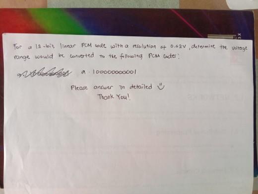 Solved For a 12-bit linear PCM code with a resolution of | Chegg.com