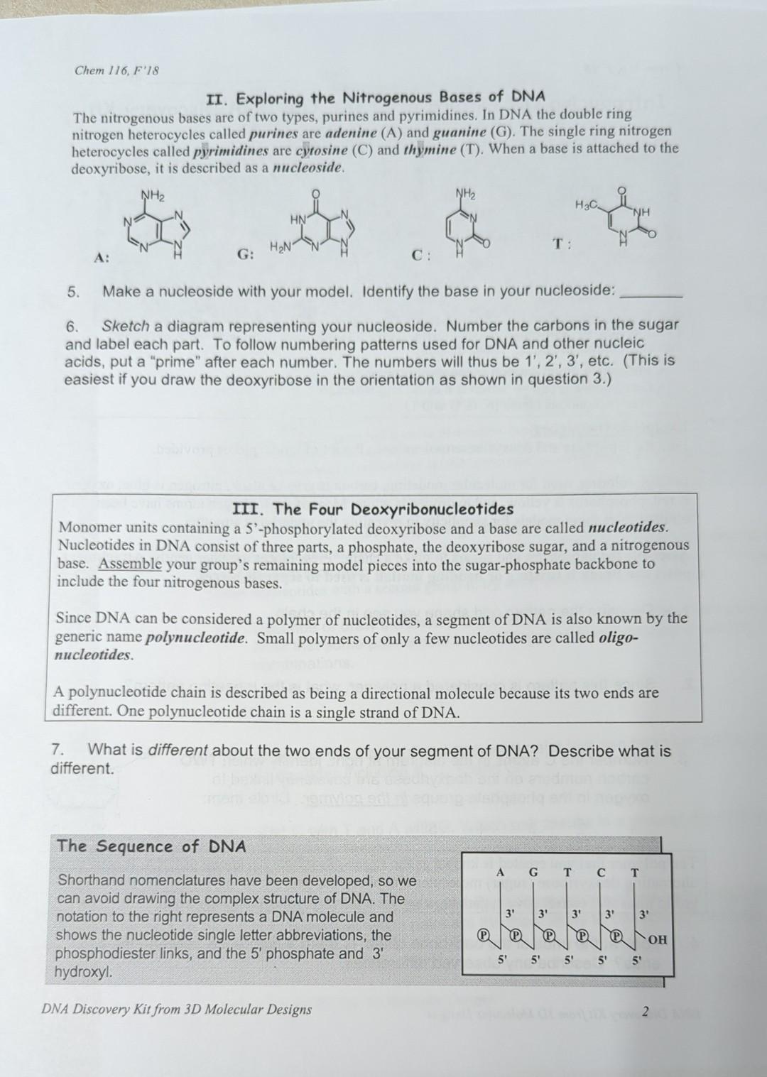Solved Introducing The Nature Of Dna The Dna Discovery Kit