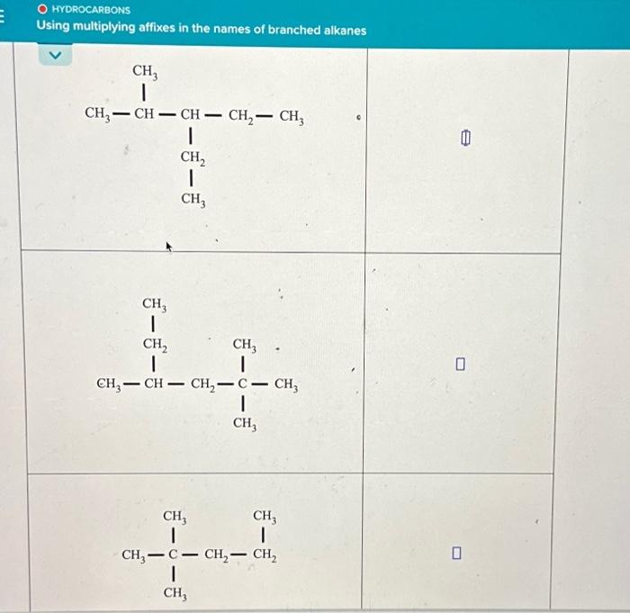Solved HYDROCARBONS Using multiplying affixes in the names | Chegg.com