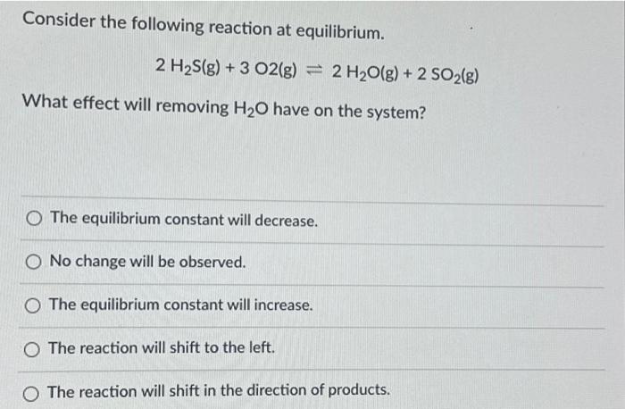 Solved Consider the following reaction at equilibrium. 2H2 | Chegg.com