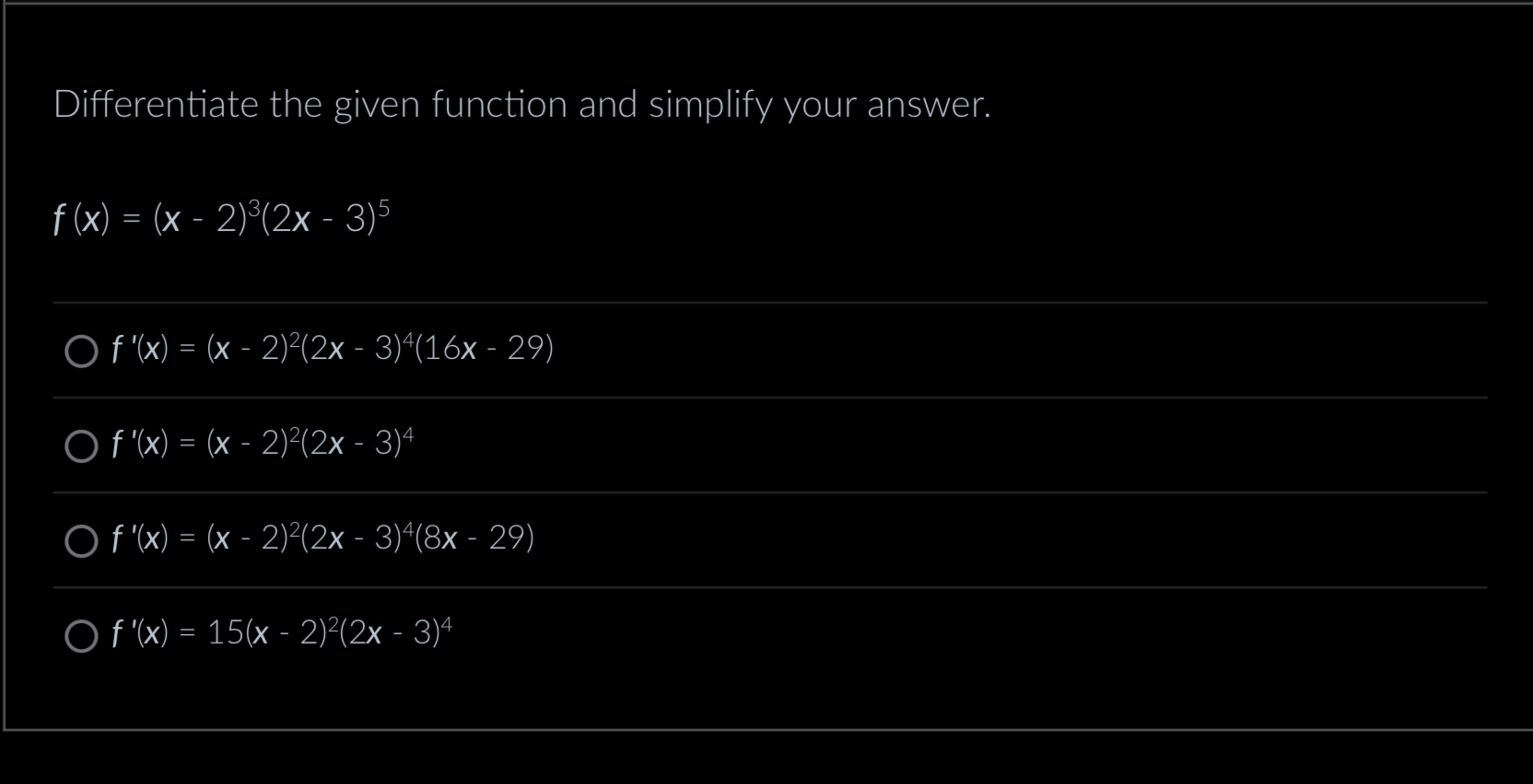 Solved Differentiate the given function and simplify your | Chegg.com