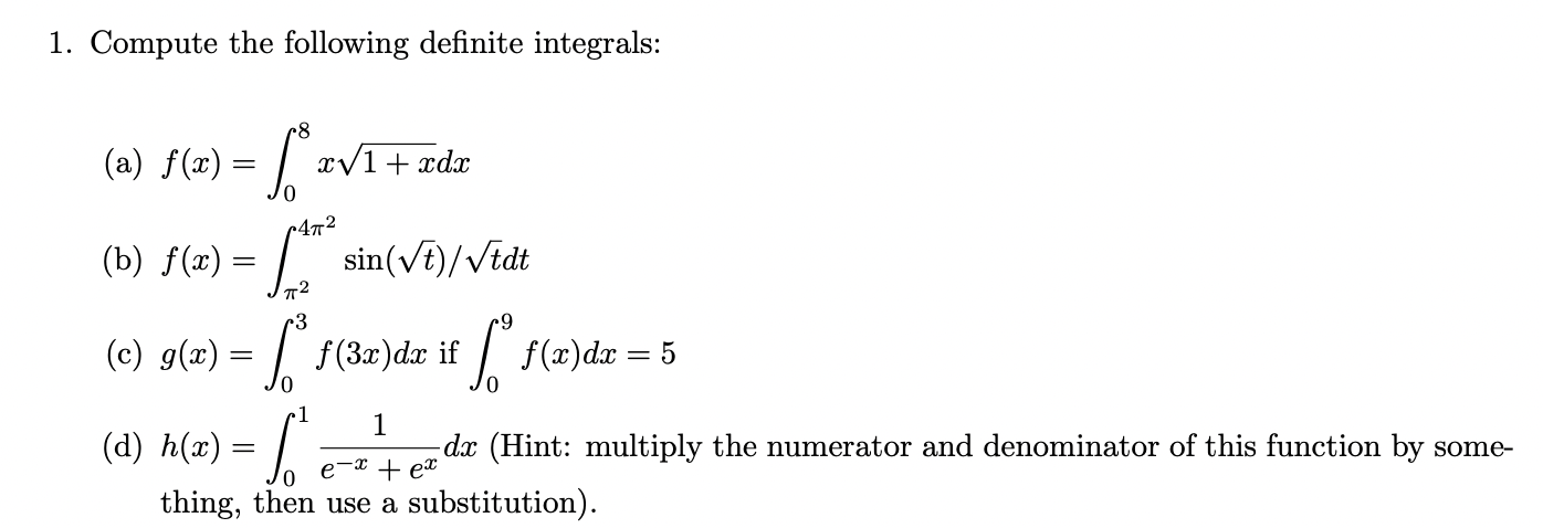 Solved Compute the following definite | Chegg.com