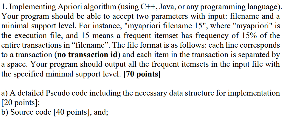 Solved 1 ﻿implementing Apriori Algorithm Using C ﻿java 
