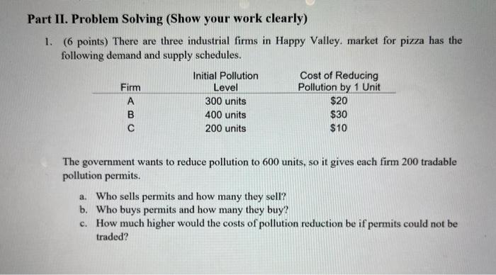 Solved Part II. Problem Solving (Show your work clearly) 1. | Chegg.com