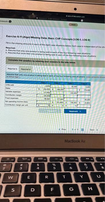 Solved Exerclse 6.11 (Algo) Missing Data; Basic CVP Concepts | Chegg.com