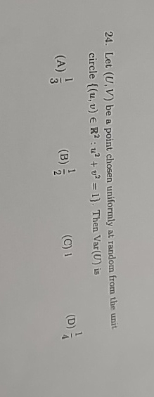 Solved Let (U,V) ﻿be a point chosen uniformly at random from | Chegg.com