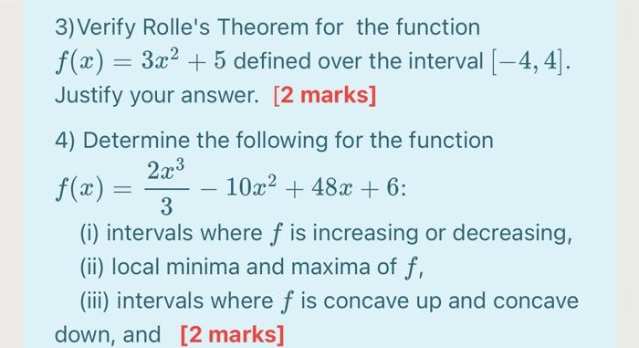 Solved 3) Verify Rolle's Theorem for the function f(x) = 3x2 | Chegg.com