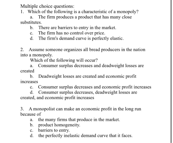 Solved Multiple choice questions: 1. Which of the following | Chegg.com