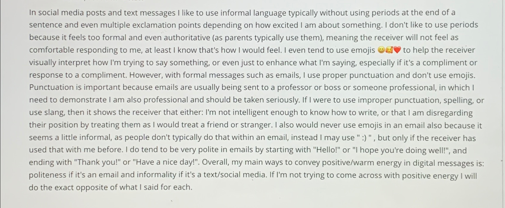 Solved In social media posts and text messages I like to use | Chegg.com