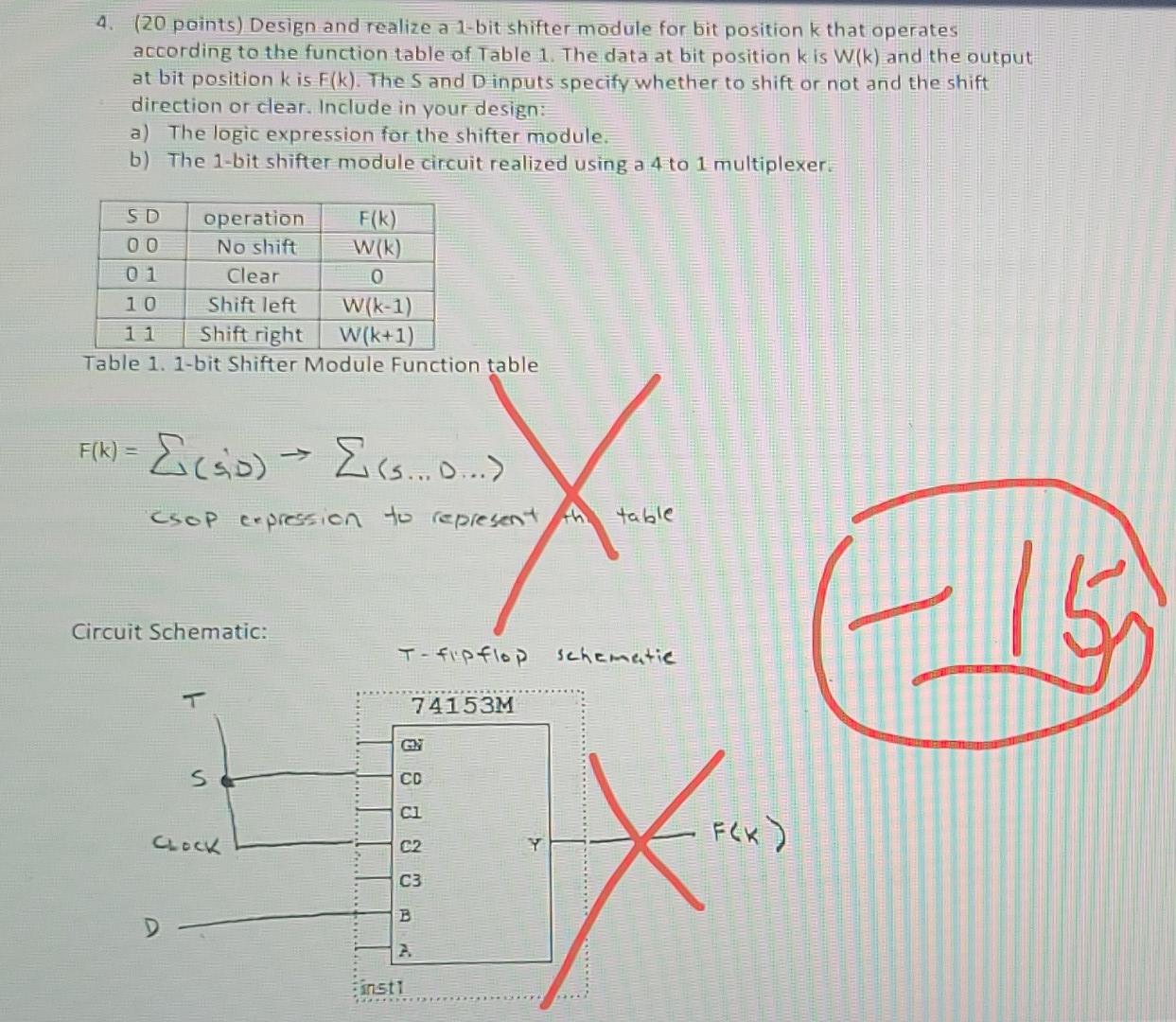 Solved 4. (20 points) Design and realize a 1-bit shifter | Chegg.com