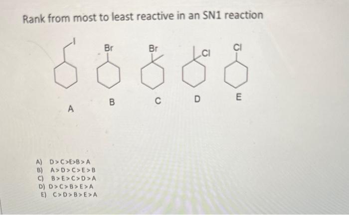 Solved Rank from most to least reactive in an SN1 reaction | Chegg.com