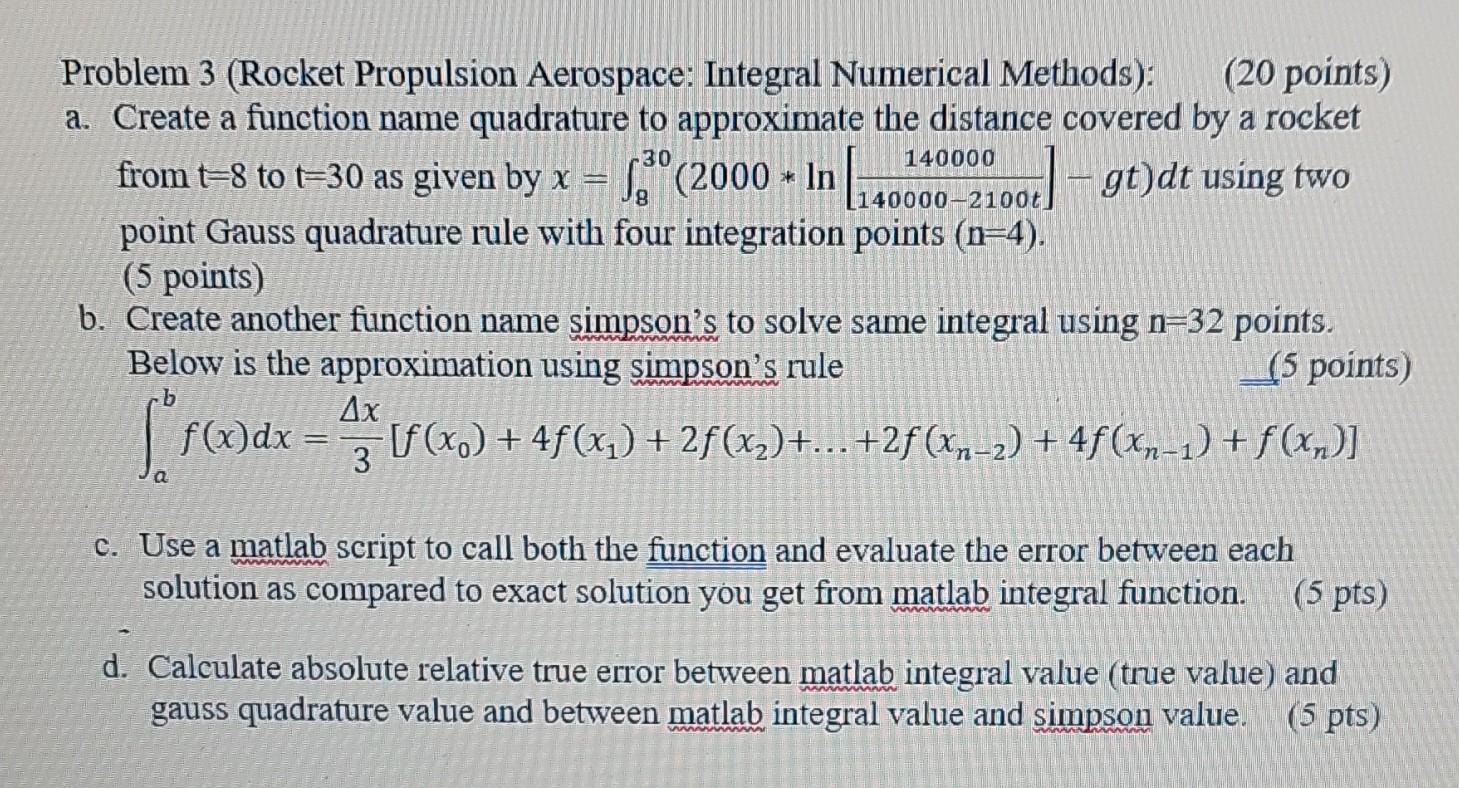 Solved Problem 3 (Rocket Propulsion Aerospace: Integral | Chegg.com
