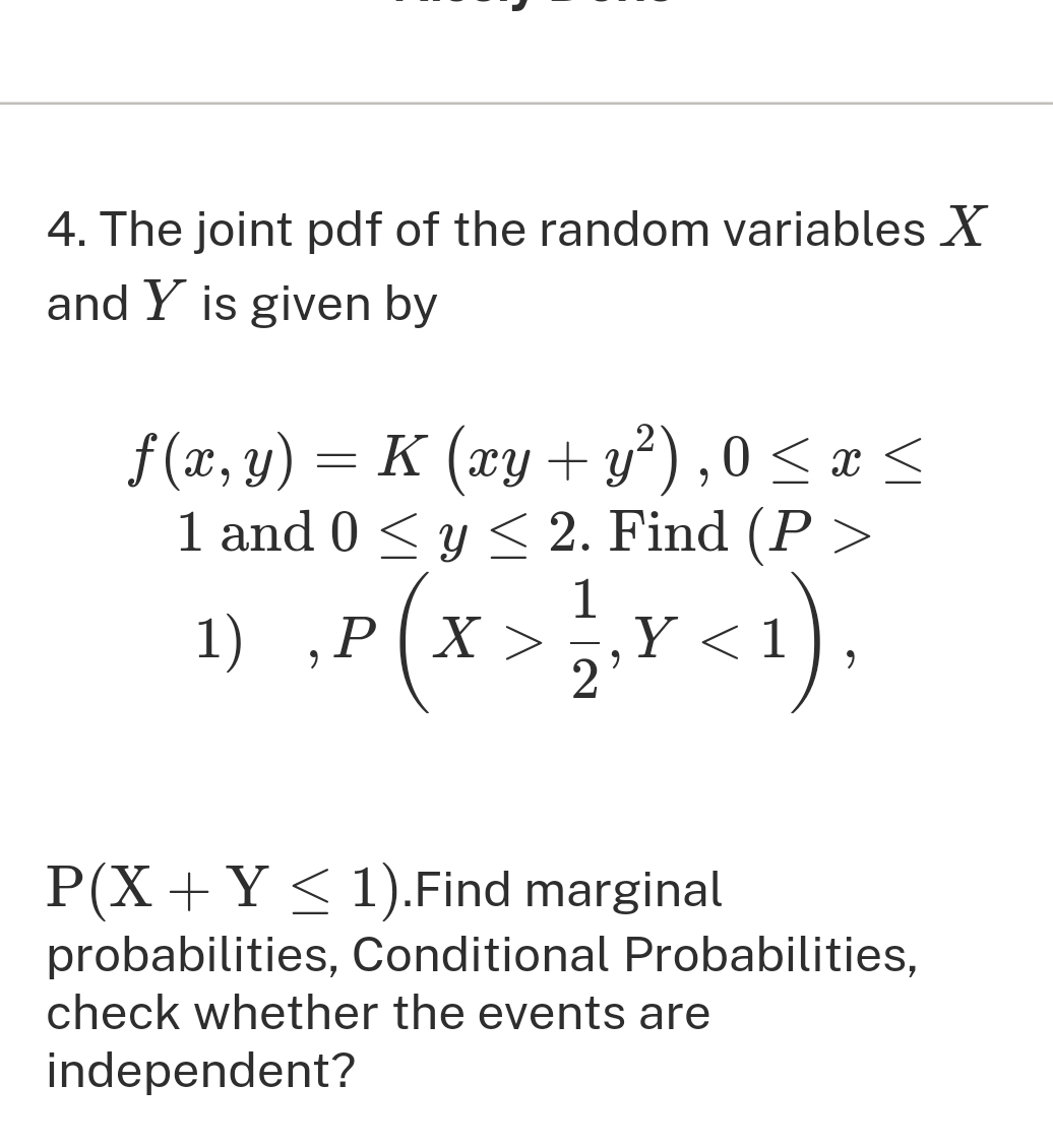 Solved The joint pdf of the random variables x ﻿and Y ﻿is | Chegg.com