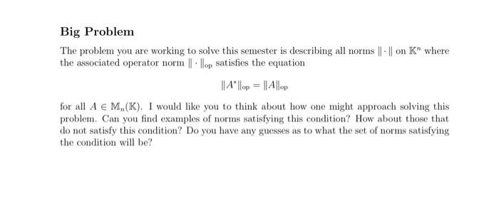 Solved Big Problem The problem you are working to solve this | Chegg.com