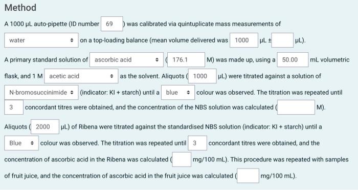 Method A 1000μL auto-pipette (ID number was | Chegg.com