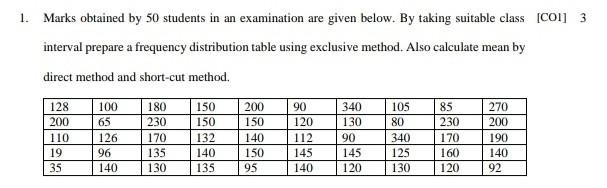 Solved 1. Marks obtained by 50 students in an examination | Chegg.com