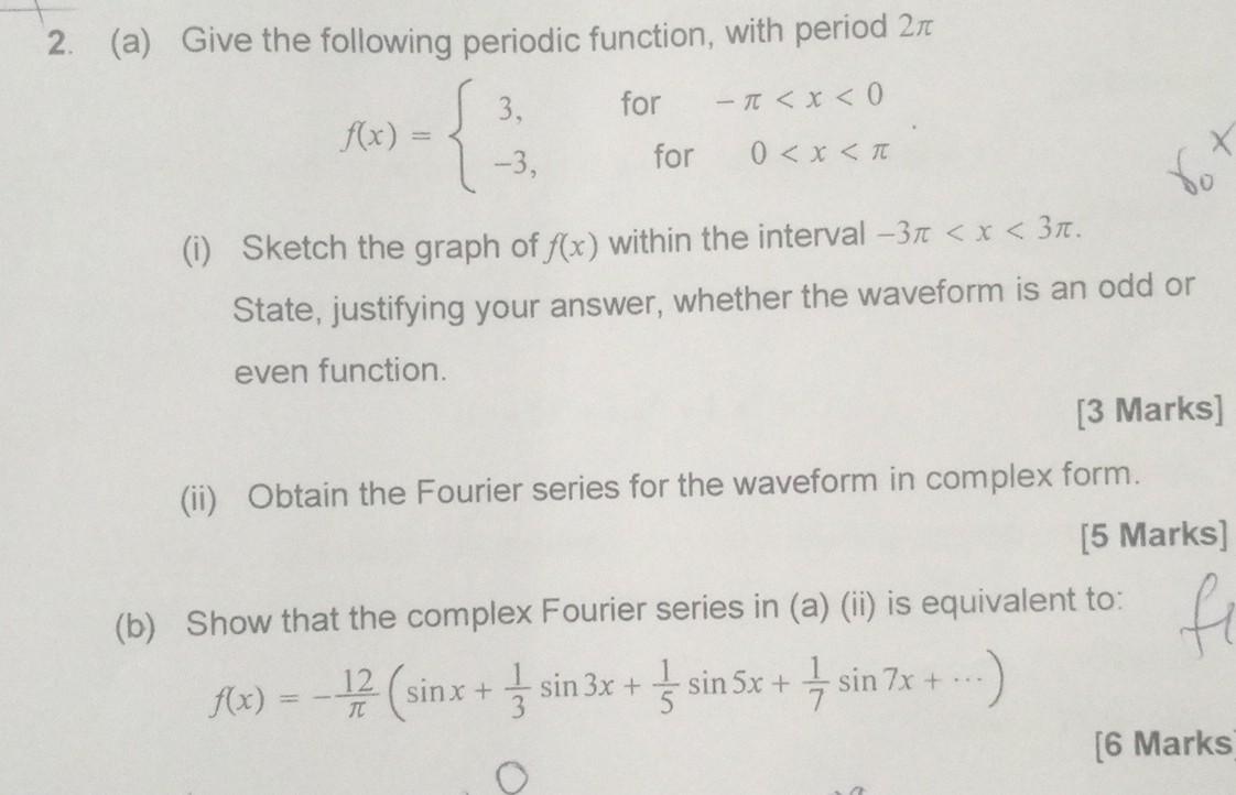 Solved (a) Give the following periodic function, with period | Chegg.com