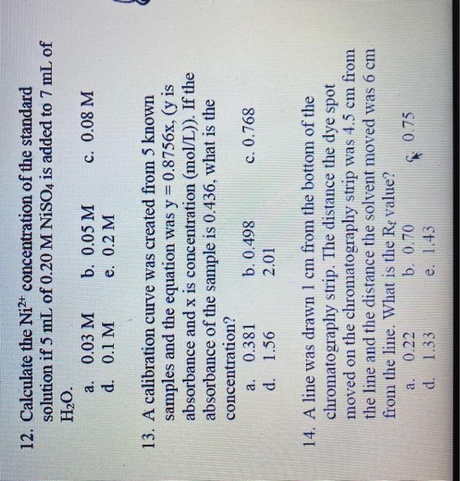 Solved 12. Calculate the Ni2+ concentration of the standard | Chegg.com