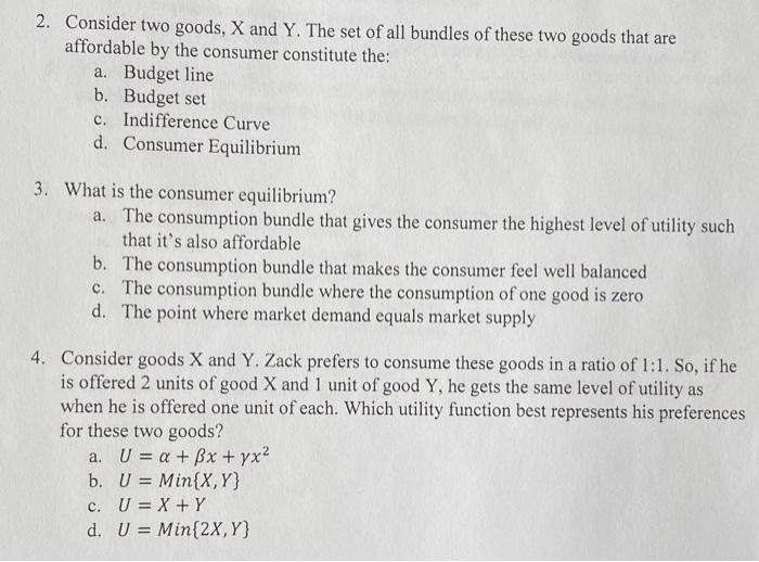 Solved 2. Consider two goods, X and Y. The set of all | Chegg.com