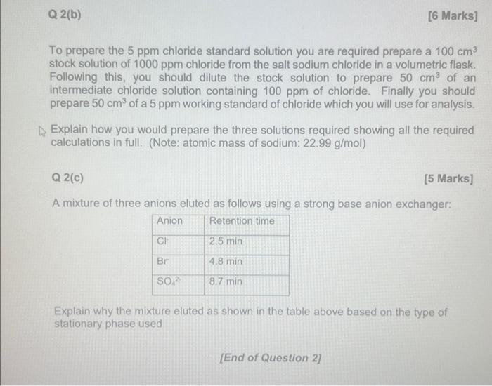 Solved To prepare the 5ppm chloride standard solution you | Chegg.com