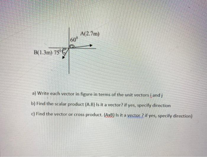 Solved A(2.7m) 1600 B(1.3m) 759 a) Write each vector in | Chegg.com