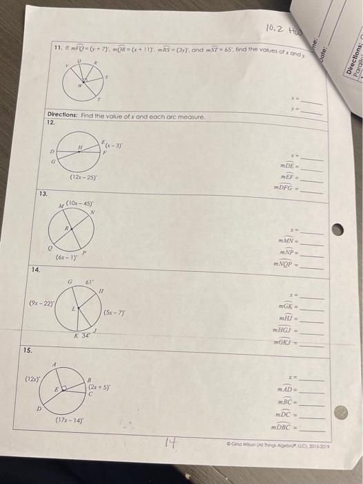 Solved 10.2 HW Per ate: ne: Unit 10: Circles Homework 2: | Chegg.com