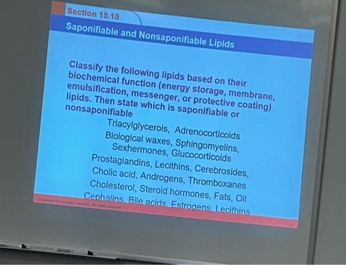 Solved Saponifiable and Nonsaponifiable Lipids Classify the | Chegg.com