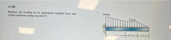 [Solved]: 4-138. Replace the loading by an equivalent resul