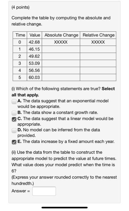 Solved (4 points) Complete the table by computing the | Chegg.com