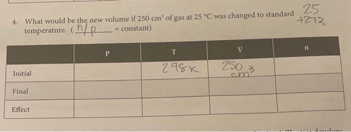 Solved 4. What would be the new volume if 250 cm3 of gas at | Chegg.com