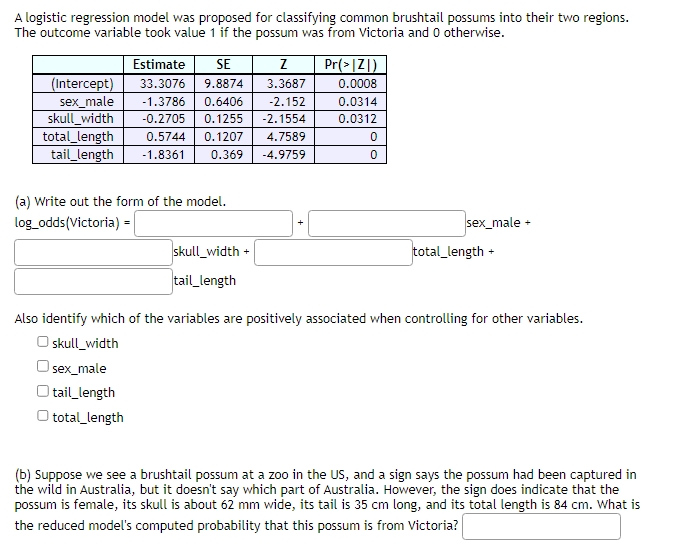 Solved A logistic regression model was proposed for | Chegg.com