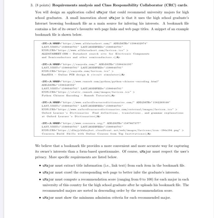 Solved 3. (8 points) Requirements analysis and Class | Chegg.com