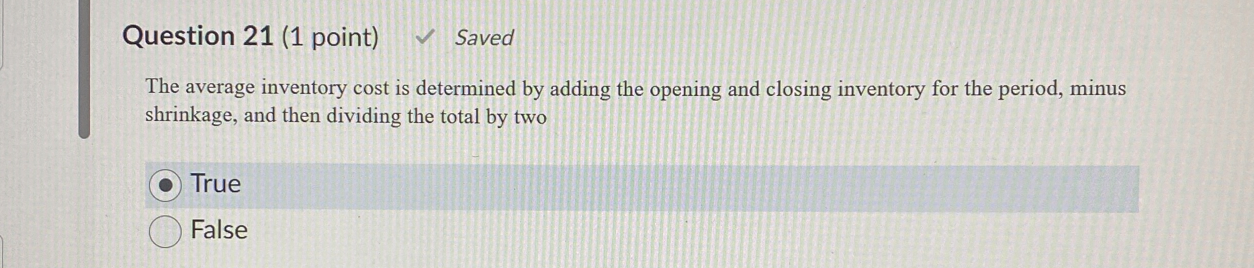 Solved Question 21 (1 ﻿point) ﻿SavedThe average inventory | Chegg.com