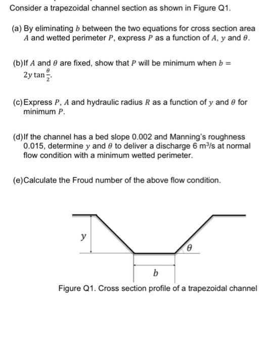 Solved Consider a trapezoidal channel section as shown in | Chegg.com