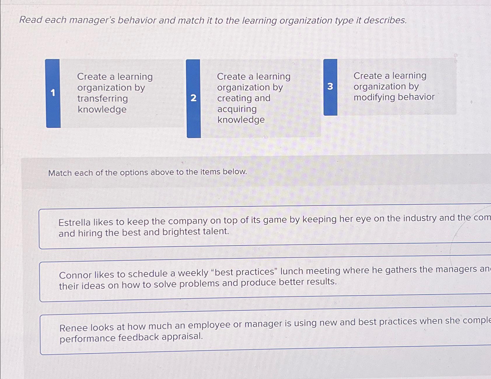 Solved Read each manager's behavior and match it to the | Chegg.com