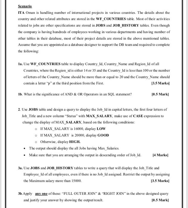 Solved Scenario ITA Oman is handling number of international | Chegg.com