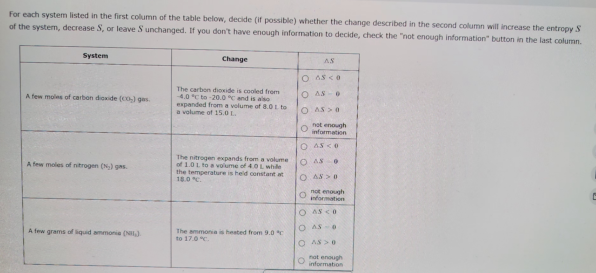 Solved For each system listed in the first column of the | Chegg.com