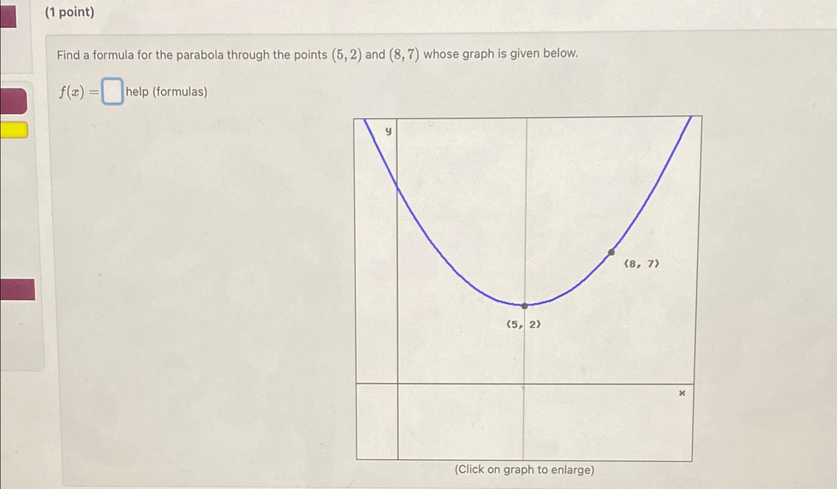 Solved (1 ﻿point)Find a formula for the parabola through the | Chegg.com