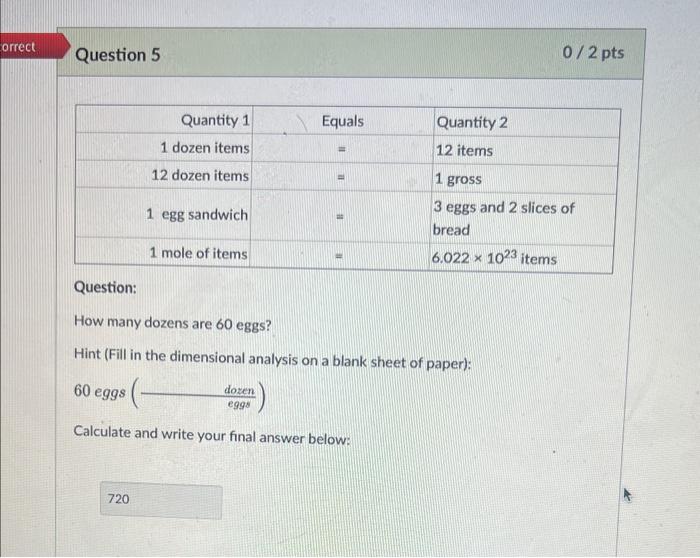 Solved Question: How many dozens are 60 eggs? Hint (Fill in | Chegg.com