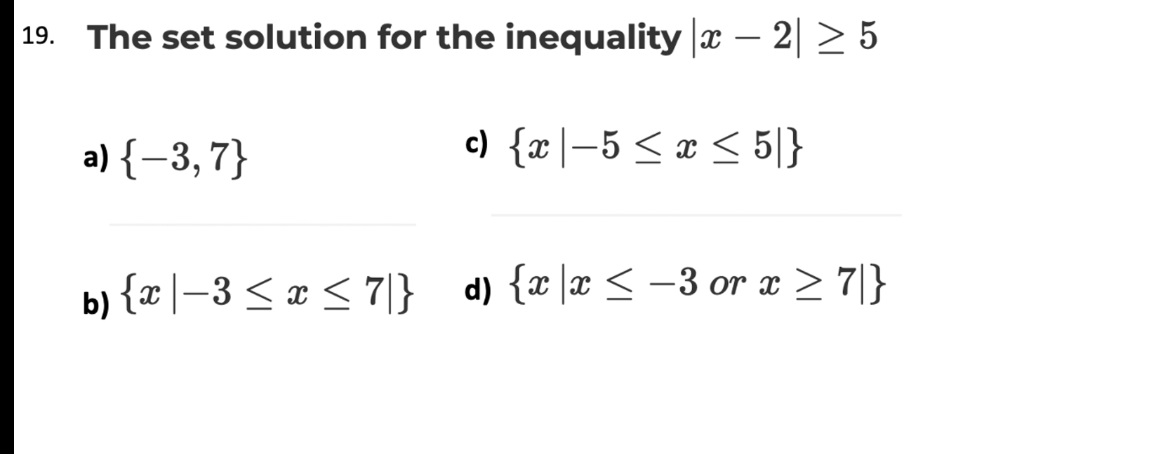 19.The set solution for the inequality | Chegg.com