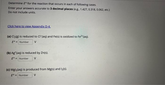 Solved Determine E∘ for the reaction that occurs in each of | Chegg.com