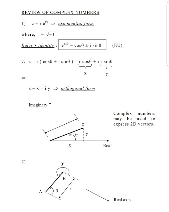 Solved REVIEW OF COMPLEX NUMBERS 1) z=rei = exponential form | Chegg.com
