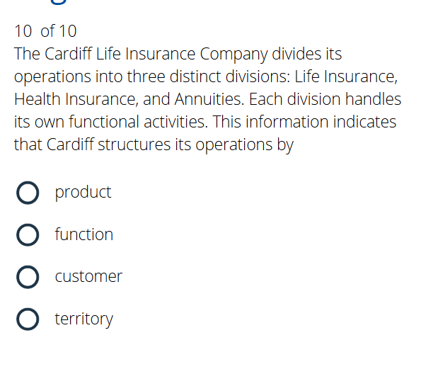 Solved 10 ﻿of 10The Cardiff Life Insurance Company divides | Chegg.com