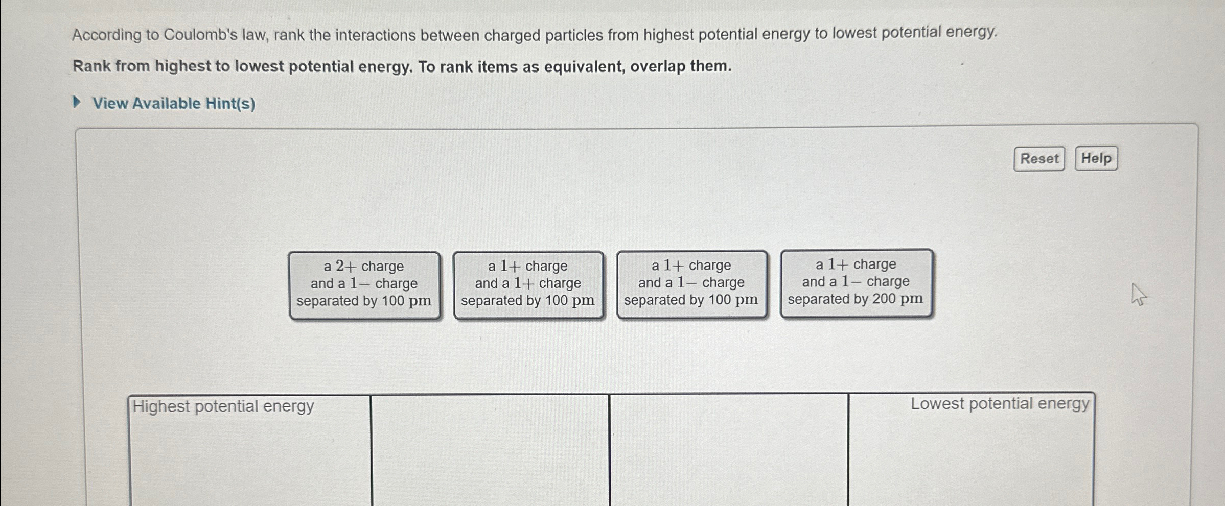 Solved According to Coulomb's law, rank the interactions | Chegg.com