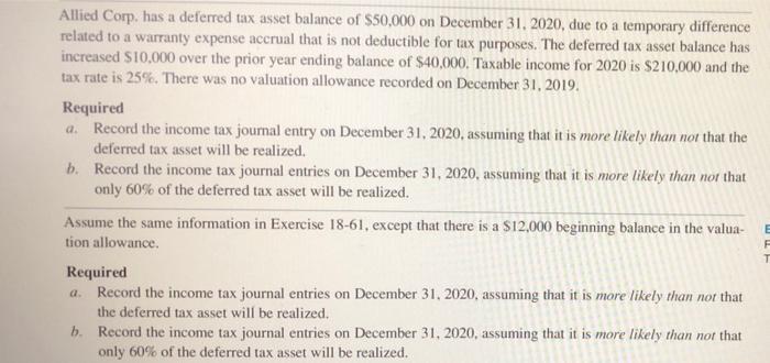 Solved Do part B of Ex 62 but in addition to the valuation | Chegg.com