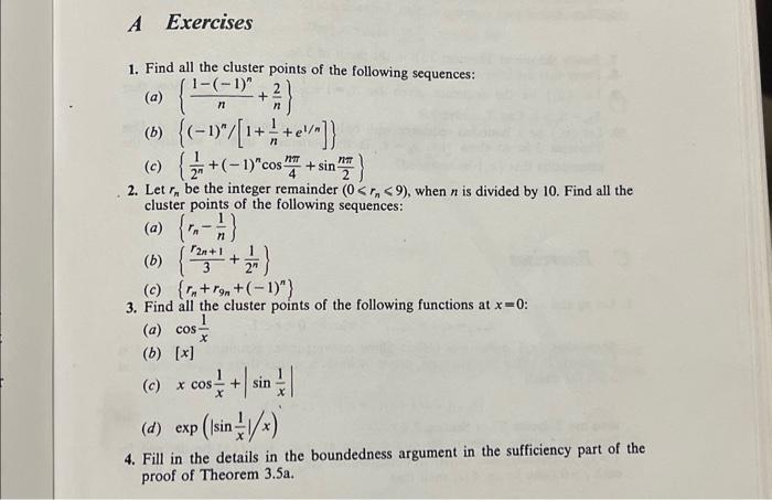 Solved 1. Find all the cluster points of the following | Chegg.com